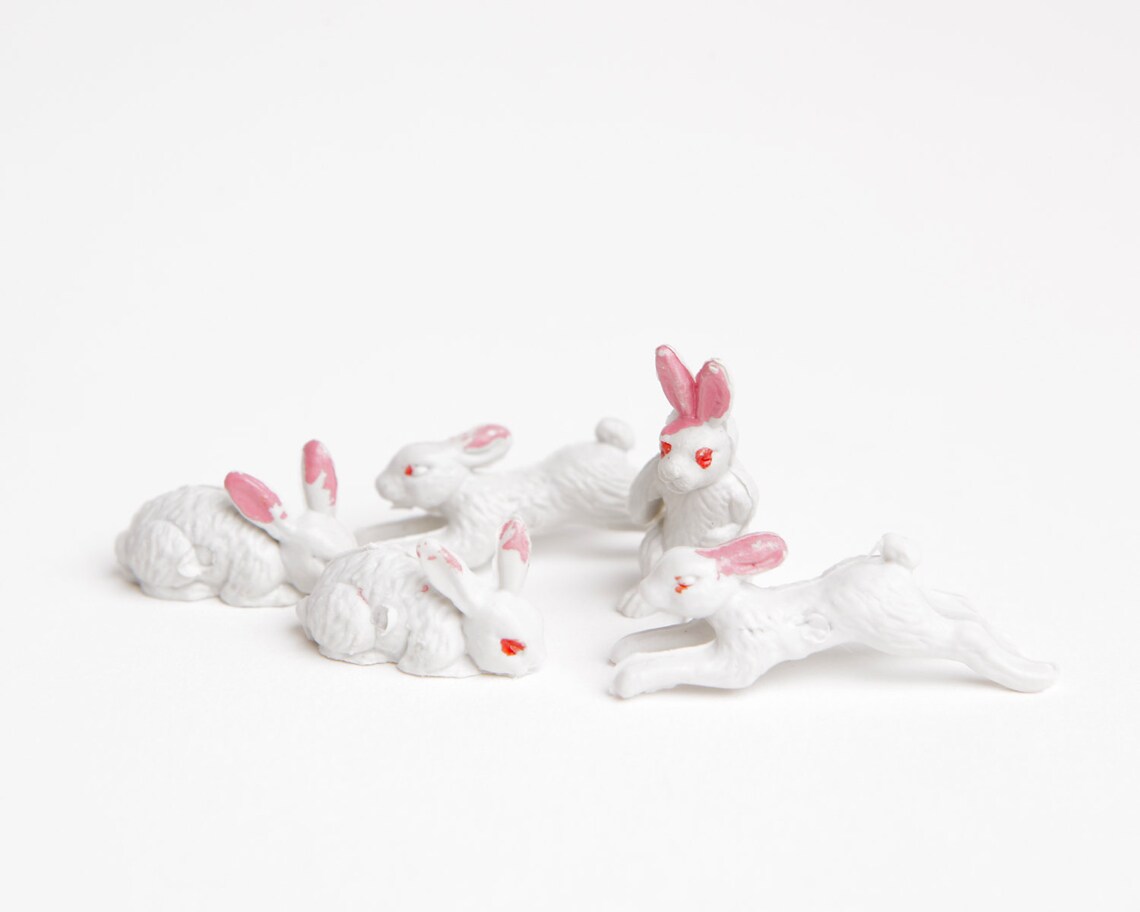 Vintage Five Tiny White Rabbit Figurines Miniature Plastic | Etsy