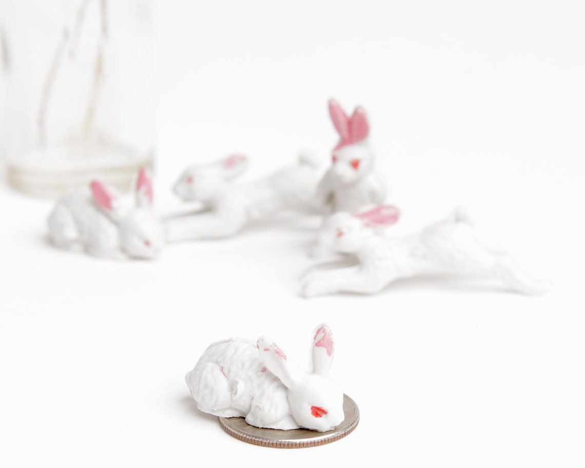 Vintage Five Tiny White Rabbit Figurines Miniature Plastic | Etsy