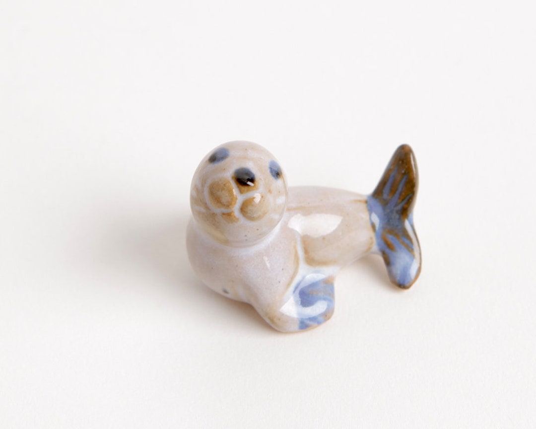 Vintage Pottery Seal in Milky Glazed Stoneware With Blue Flippers - Etsy