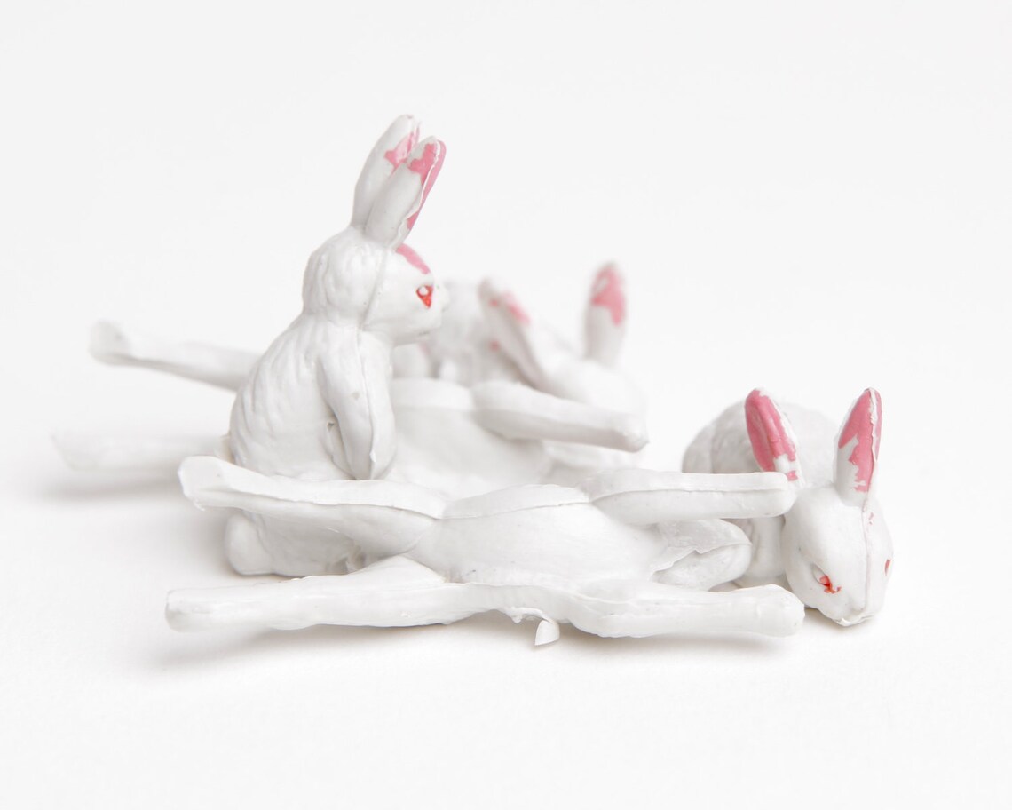 Vintage Five Tiny White Rabbit Figurines Miniature Plastic | Etsy