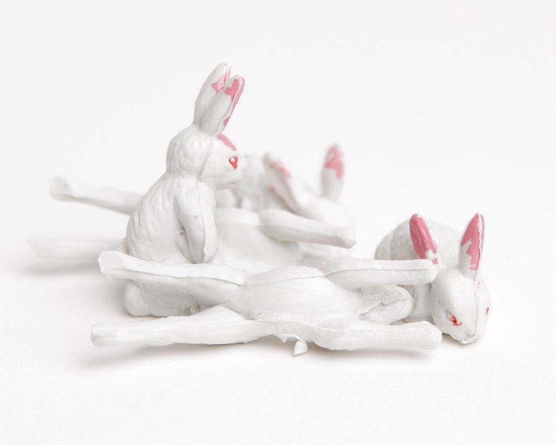 Vintage Five Tiny White Rabbit Figurines Miniature Plastic | Etsy