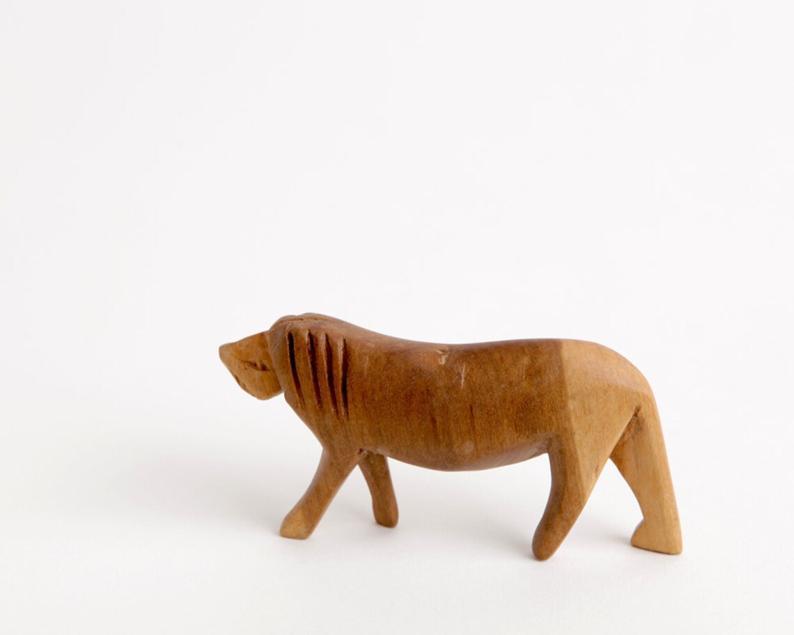 Vintage Hand Carved Lion Figurine Small Wood Lion - Etsy