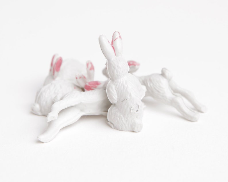 Vintage Five Tiny White Rabbit Figurines Miniature Plastic | Etsy