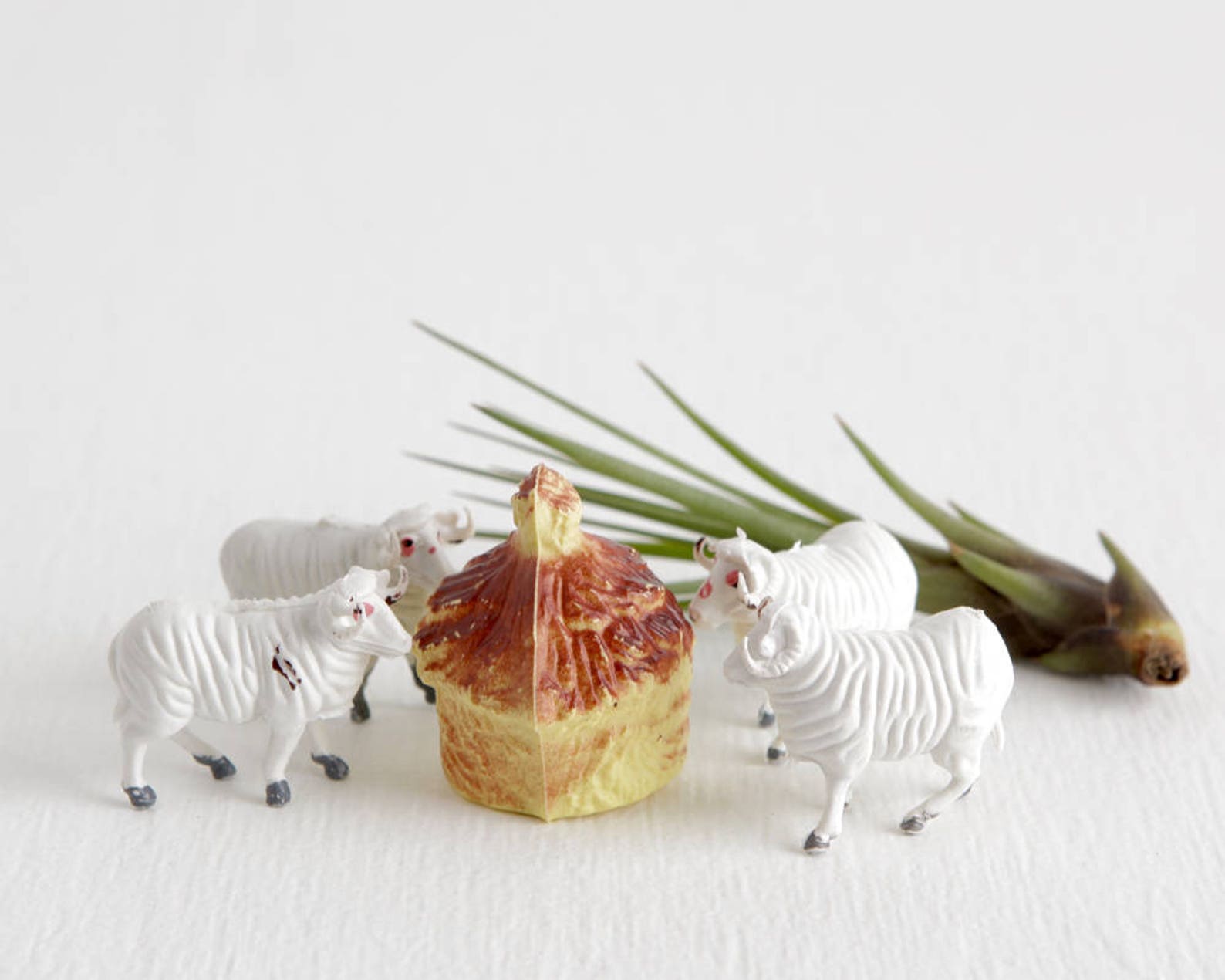 Vintage Set of Four of Tiny Sheep With Haystack, Miniature Sheep and ...