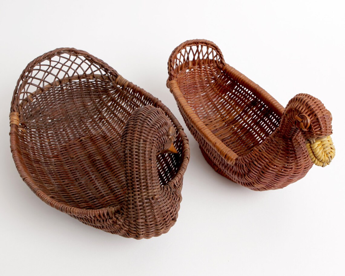 Vintage Pair of Wicker Duck Baskets, Fall Decor Thanksgiving ...