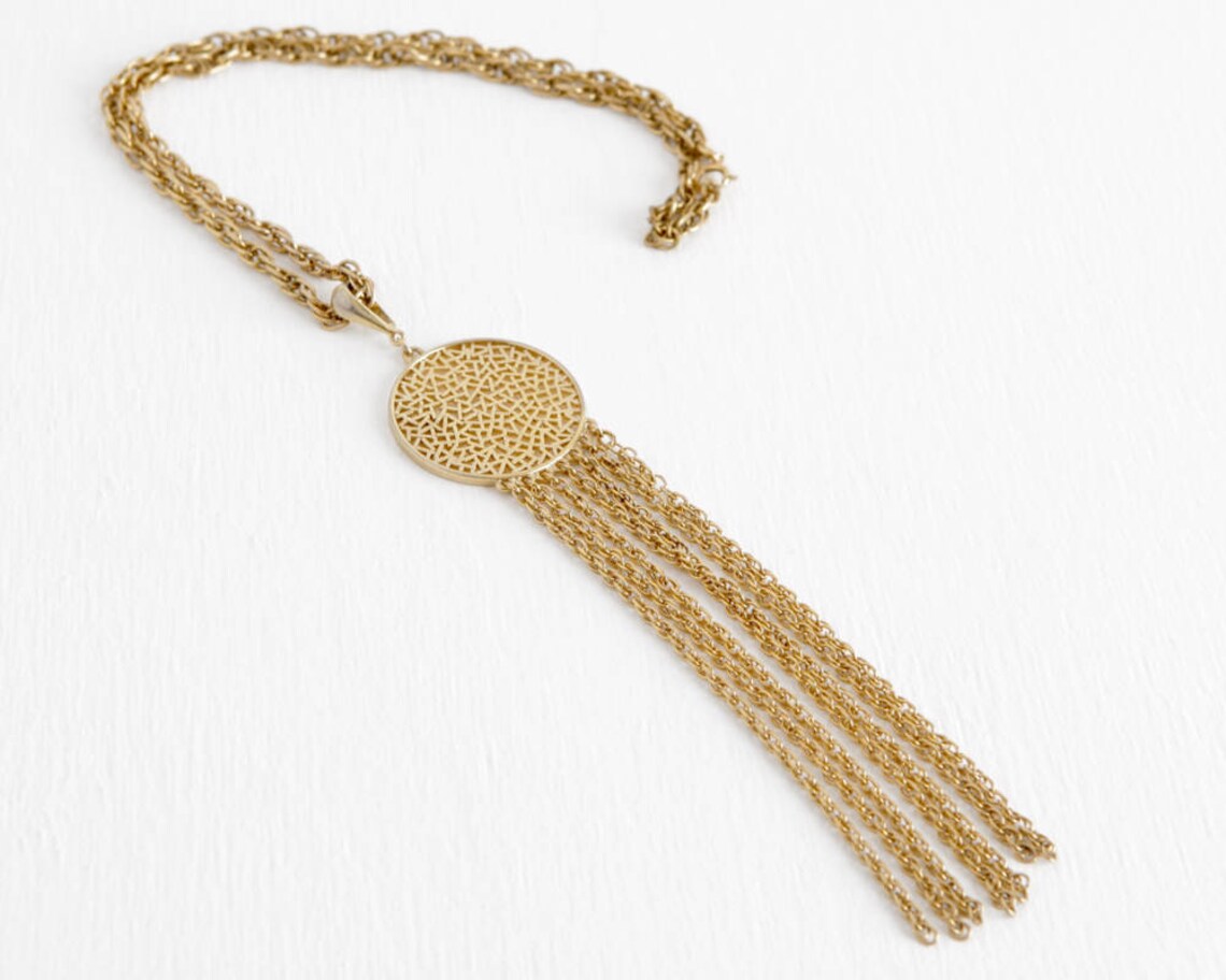 Vintage 1960s Round Gold Medallion Necklace With Hanging Chains - Etsy