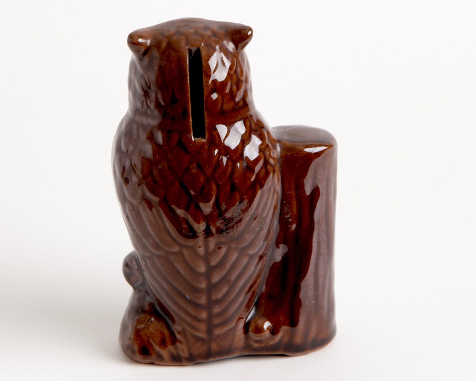 Vintage Ceramic Brown Owl Coin Bank With Thermometer, Be Wise to Save ...