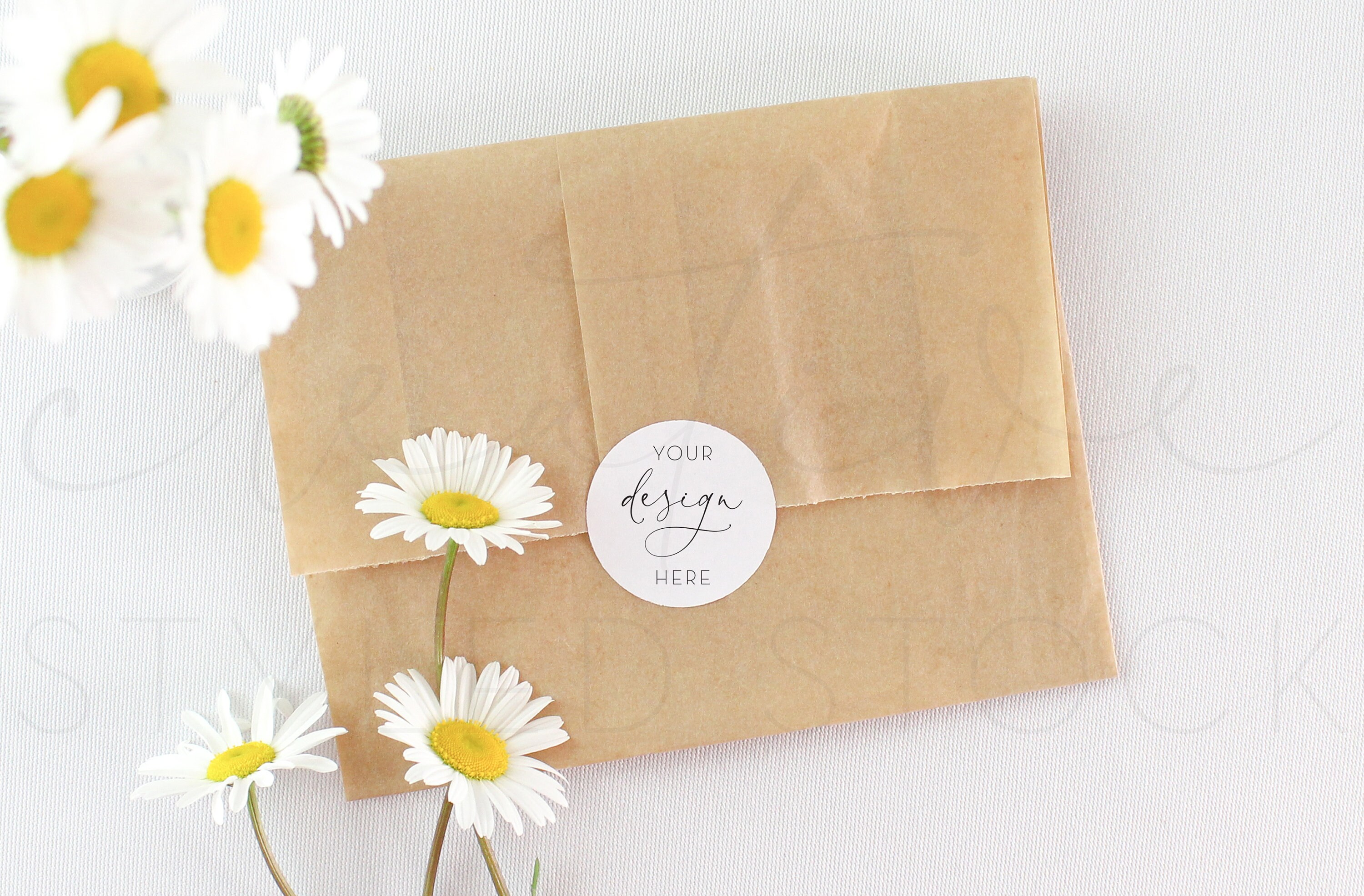 Favor Sticker Mockup Round Sticker Wild Daisy Round Tags Favor Bag Mock ...