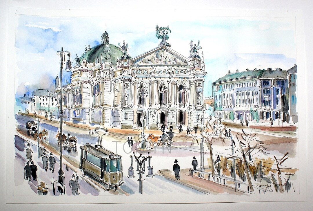 Opera House L'viv Print. LVIV Old Time. L'viv Tram. Ukraine Wall Art ...