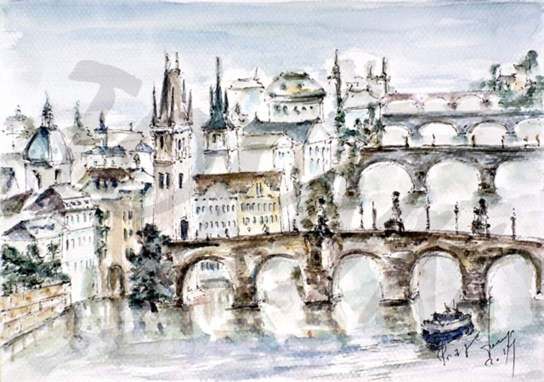 BRIDGES of PRAGUE PRINT. Czech Art Print. Watercolor Wall Ar Prague ...