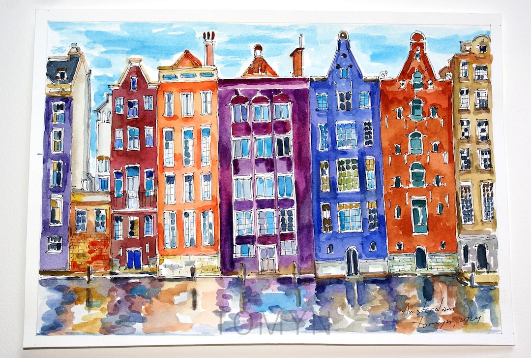 NEW! Amsterdam Colorful Buildings Art. Amsterdam Houses Watercolor ...