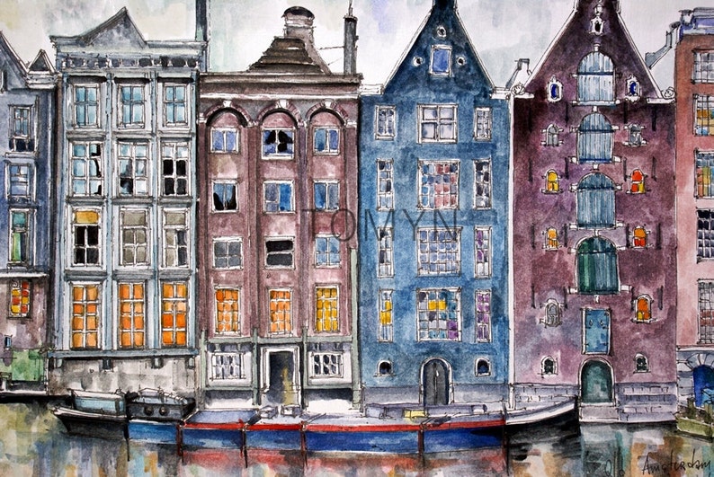 OLD AMSTERDAM Art PRINT. Dutch Houses Wall Art. Amsterdam City Art ...