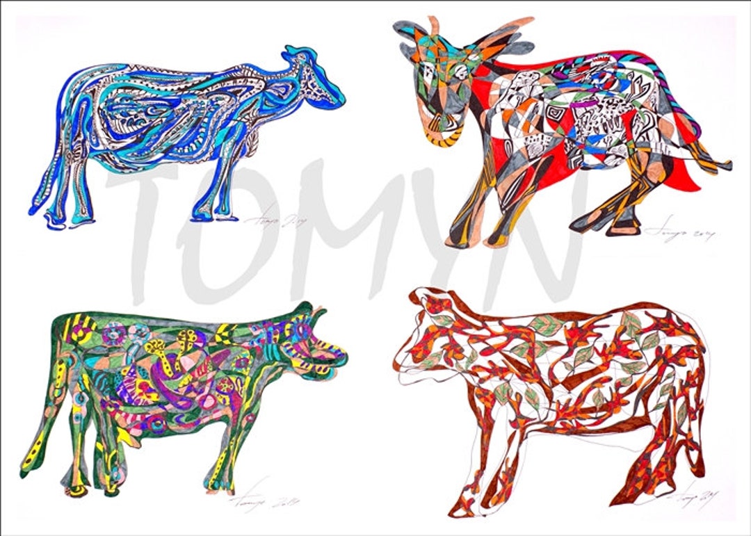 Cows Four Seasons. 4 Original Art Print. Winter, Spring, Summer, Autumn ...