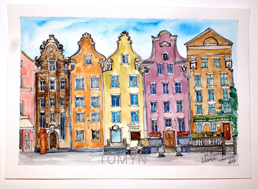 POLAND WALL ART. Gdansk Watercolor Painting. Original City Art of ...