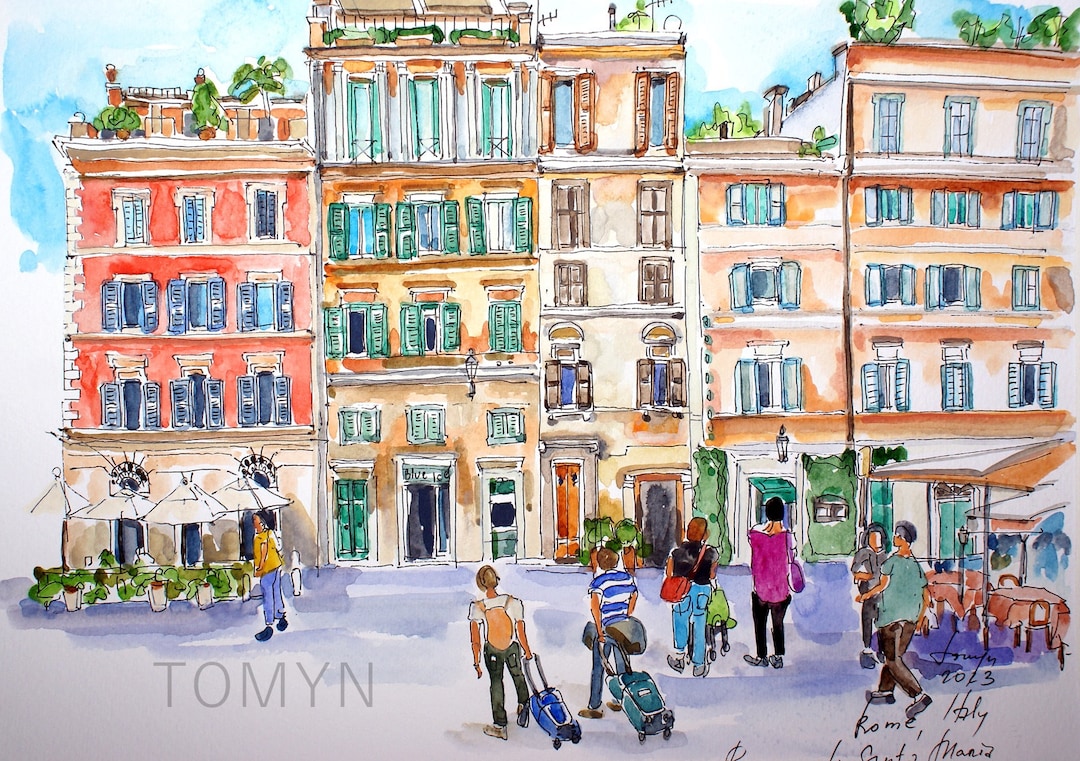 Rome, Piazza Di Santa Maria. Squares of Rome. Italy Original Watercolor ...