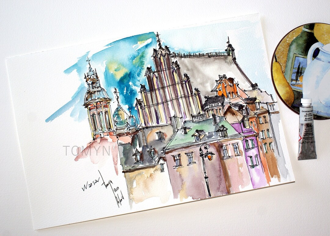 WARSAW ORIGINAL WATERCOLOR. Poland Wall Art. Warsaw Old Town ...