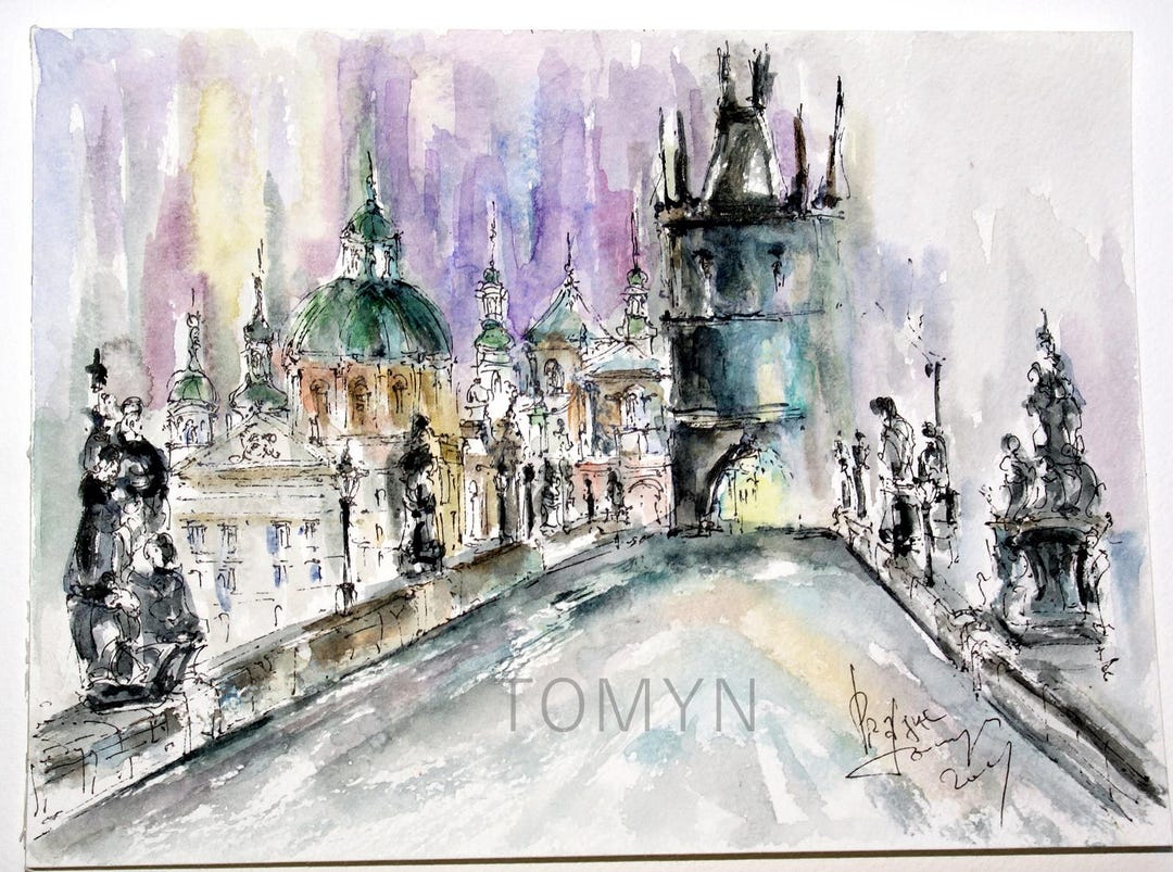 IMPRESSION PONT CHARLES. Impression d'art aquarelle de Prague. Art ...