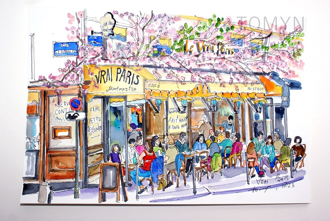 New! Le VRAI PARIS Café. MONTMARTRE. Restaurant Paris Art. Original ...