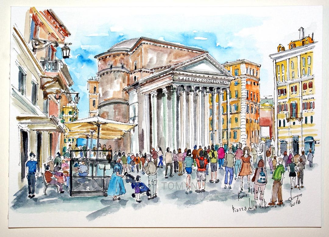 THE PIAZZA Della ROTONDA. Pantheon. Italy Art Print. Church in Rome ...