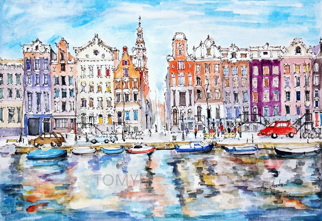 Amsterdam Art Print. Netherlands Wall Art. Traditional Dutch Buildings ...