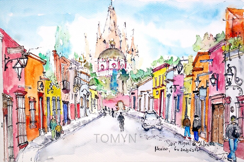 La iglesia de San Miguel de Allende. Arte Mural México. Guanajuato Art ...