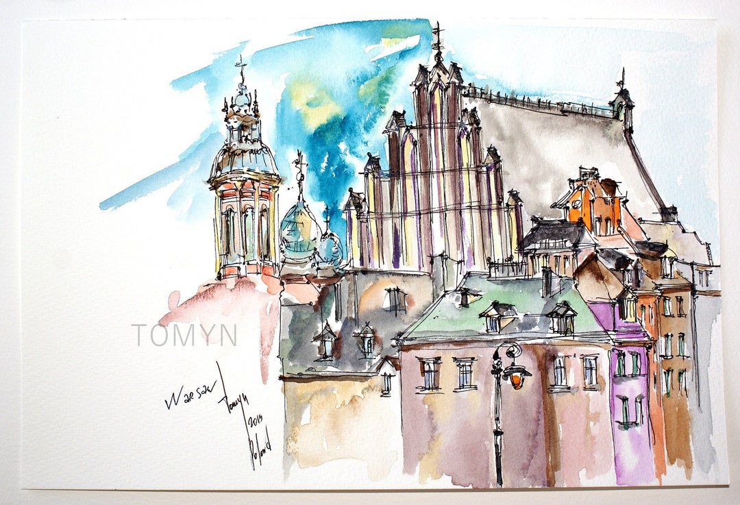 WARSAW ORIGINAL WATERCOLOR. Poland Wall Art. Warsaw Old Town ...