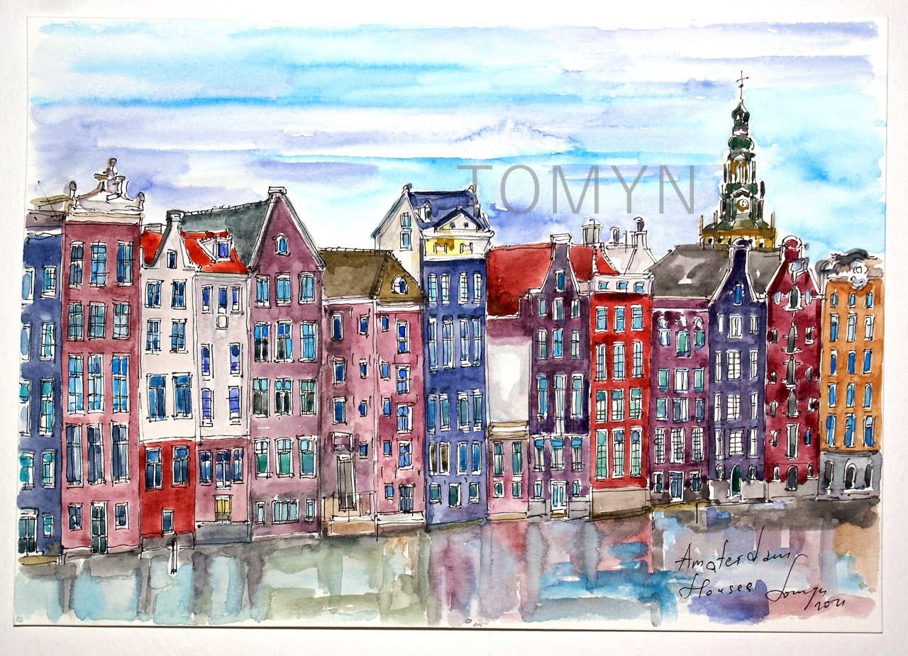 Amsterdam original art Dutch cityscape Autumn Amsterdam Original ...