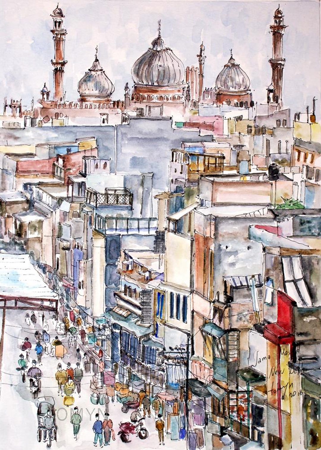 DELHI Gift Art. INDIA Watercolor Print. Jama Masjid of Delhi. Delhi's ...