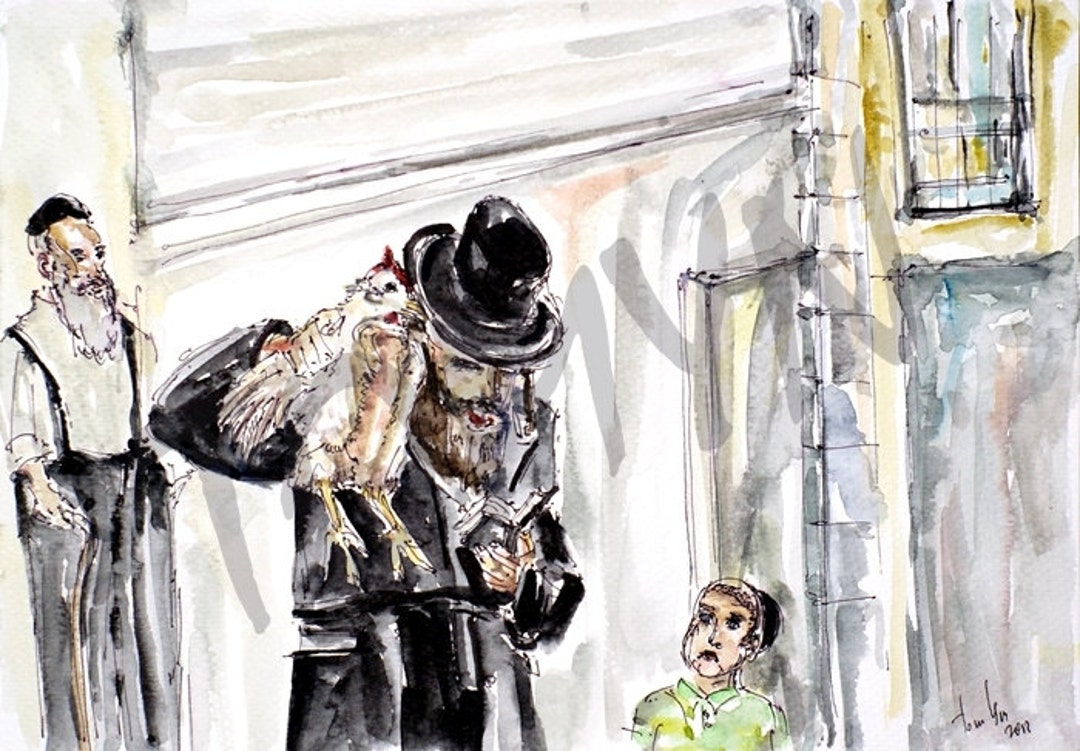 JEWISH WALL ART. Kapporot. Hebrew. Ritual Practice. Jews Watercolor ...