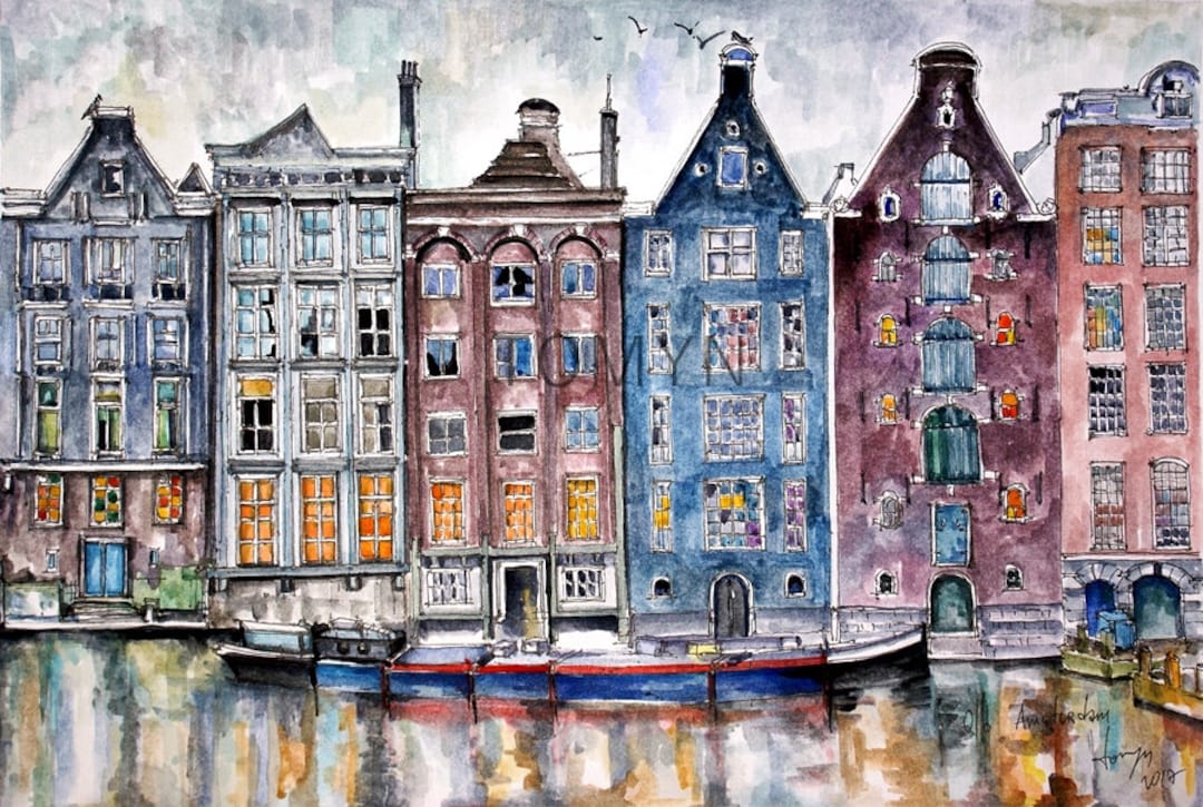 OLD AMSTERDAM Art PRINT. Dutch Houses Wall Art. Amsterdam City Art ...