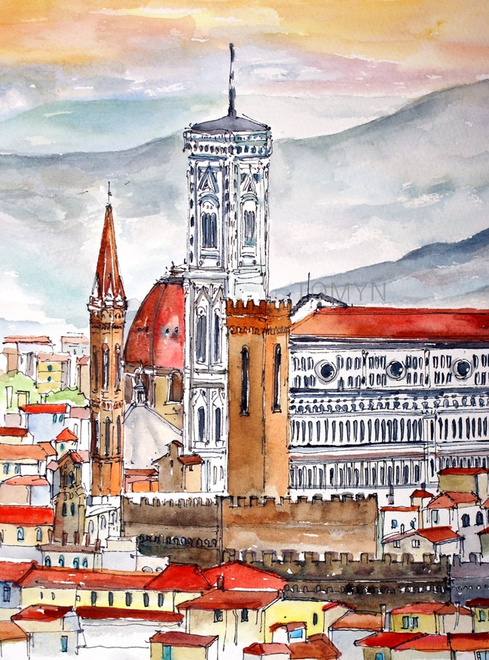 Cattedrale Santa Maria Del Fiore. FLORENCE. Italian Tower Cathedral ...