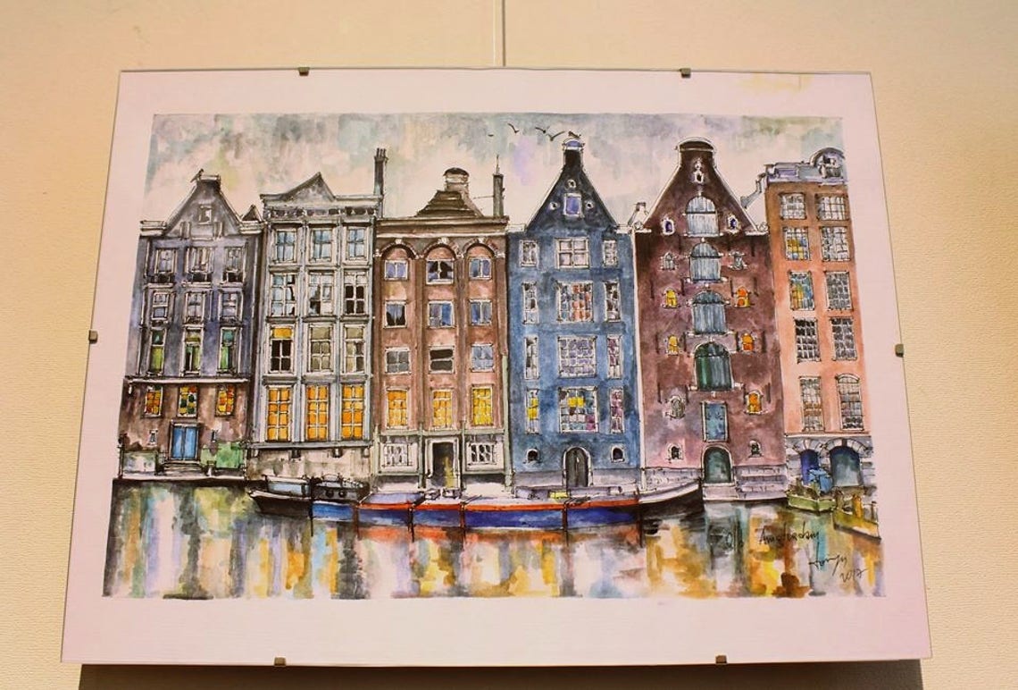 OLD AMSTERDAM Art PRINT. Dutch Houses Wall Art. Amsterdam City Art ...