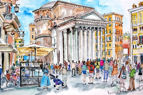 THE PIAZZA Della ROTONDA. Pantheon. Italy Art Print. Church in | Etsy