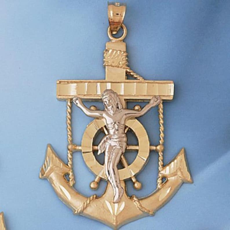 Jesus Christ on Cross Anchor Charm Pendant 14k Gold - Etsy