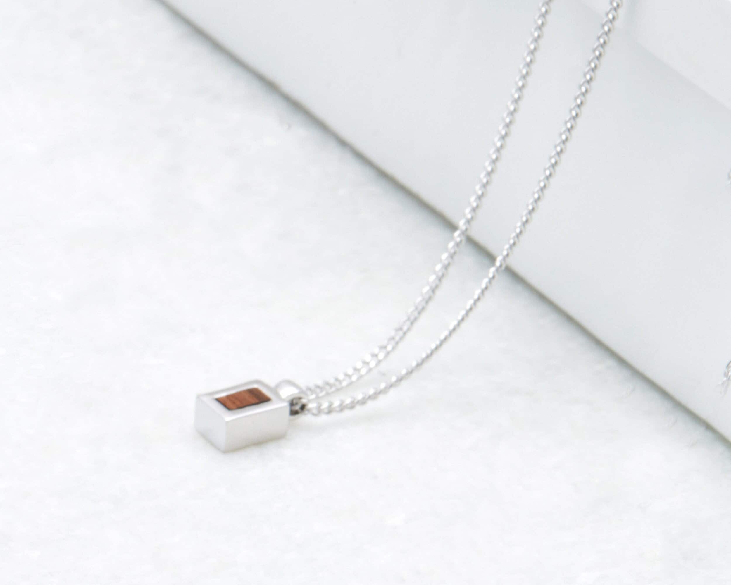 Mini Wood Pendant 5 Year Anniversary for Her Rectangular Wood Wood Silver Necklace 5th ...