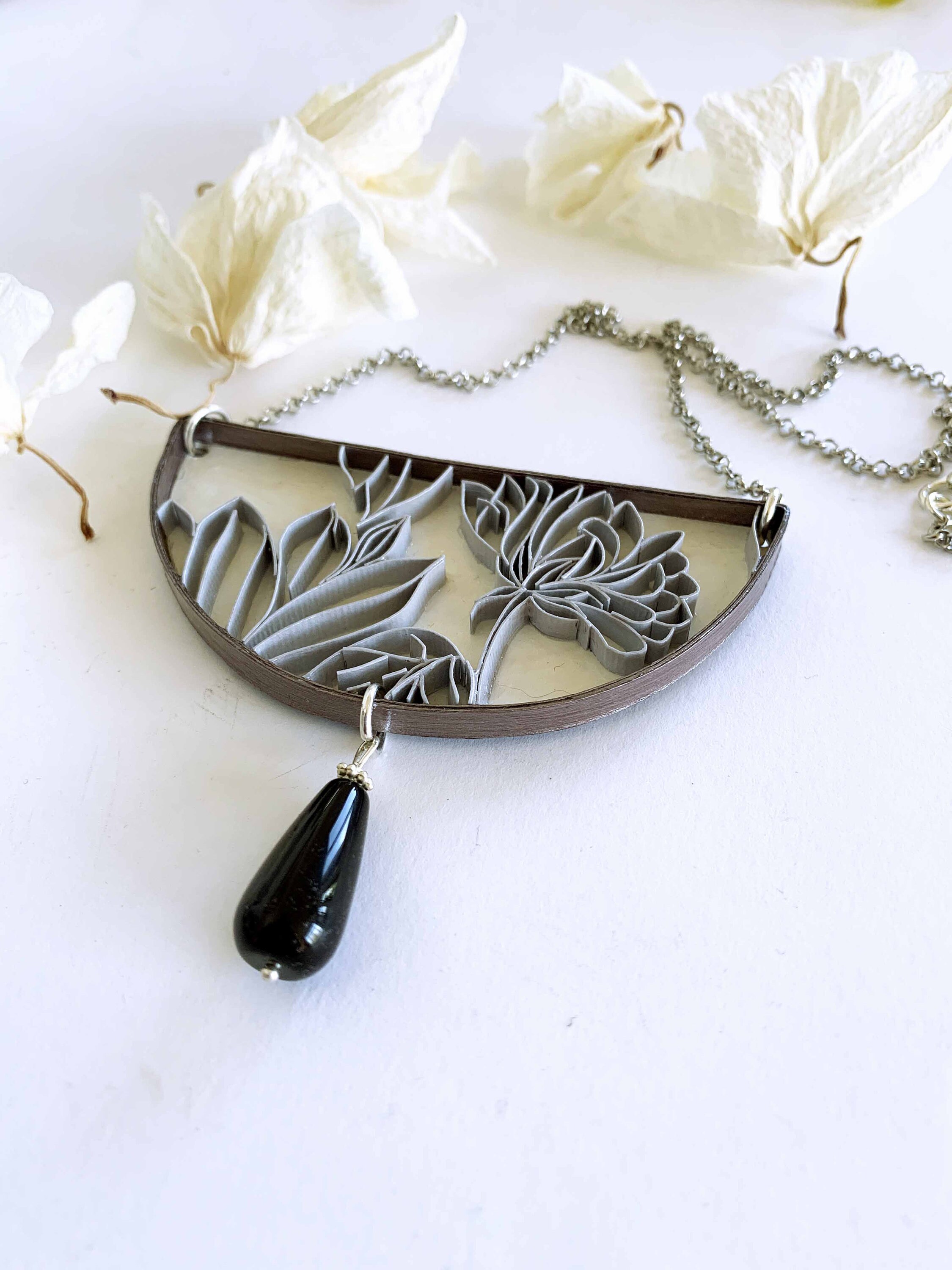 Crescent Paper Quilling Necklace With Floral Design Light - Etsy