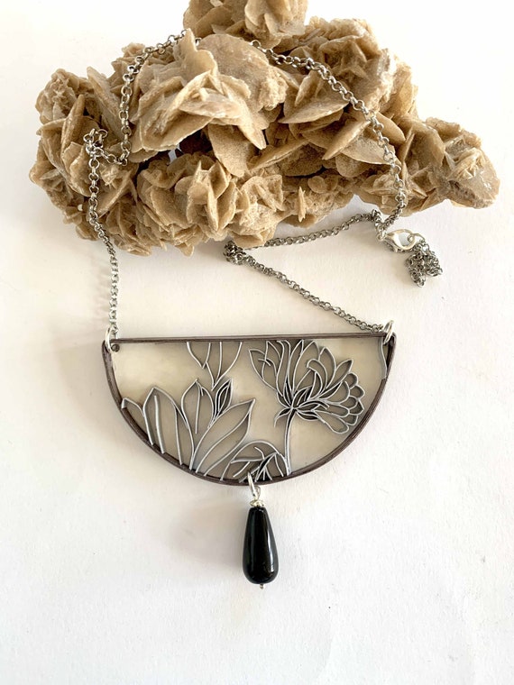 Crescent Paper Quilling Necklace With Floral Design Light | Etsy