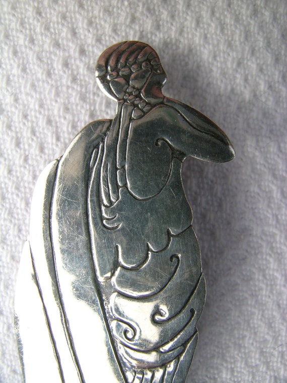 Vintage Sterling Silver Art Nouveau Lady Brooch, Hall… - Gem