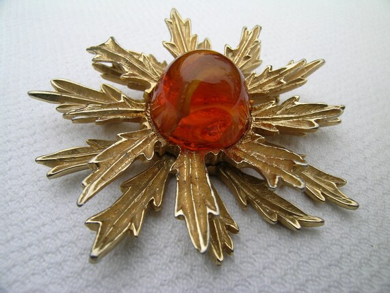 Large elegant unusual vintage 1960s gold tone spiky … - Gem