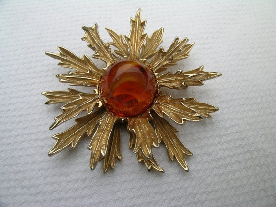 Large elegant unusual vintage 1960s gold tone spiky … - Gem