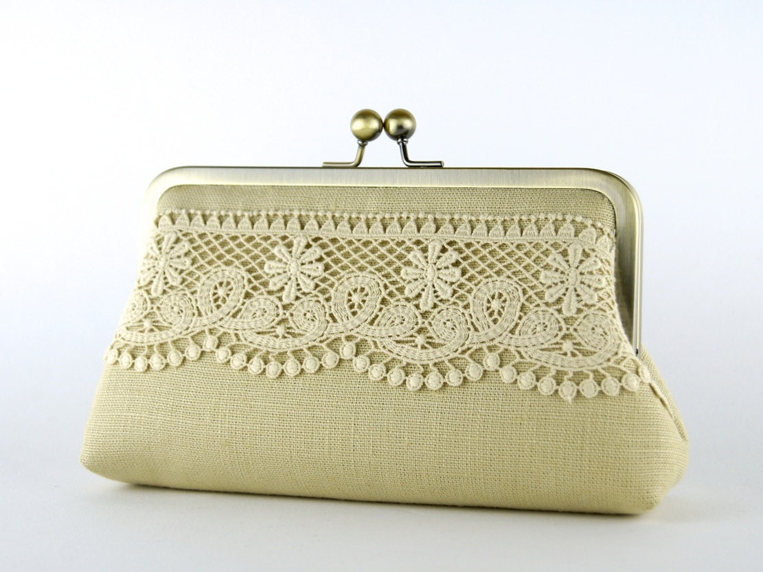 Linen Lace Clutch With Silk Lining, Bridesmaid Gift, Wedding Clutch - Etsy