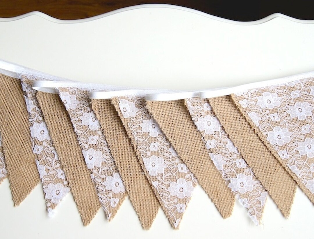 Rustic Bunting Banner, Burlap Lace Banner, Bridal Shower, Baby Shower ...