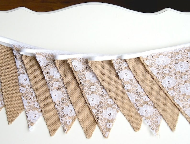 Rustic Bunting Banner, Burlap Lace Banner, Bridal Shower, Baby Shower ...