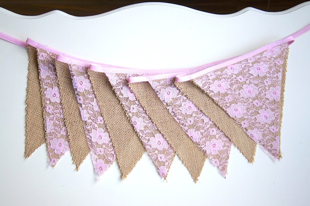 Rustic Bunting Banner, Burlap Lace Banner, Bridal Shower, Baby Shower ...