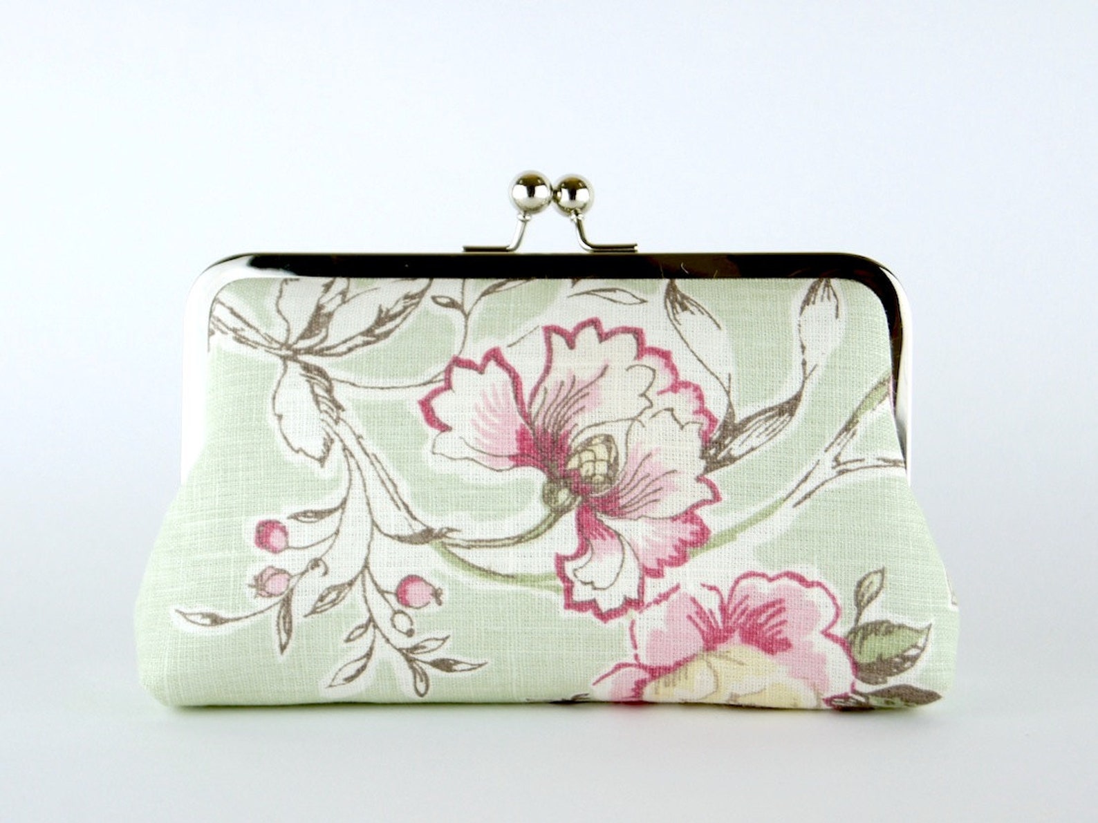 Bridesmaid Clutch, Flowers in Sage Green Clutch, Silk Lining ...