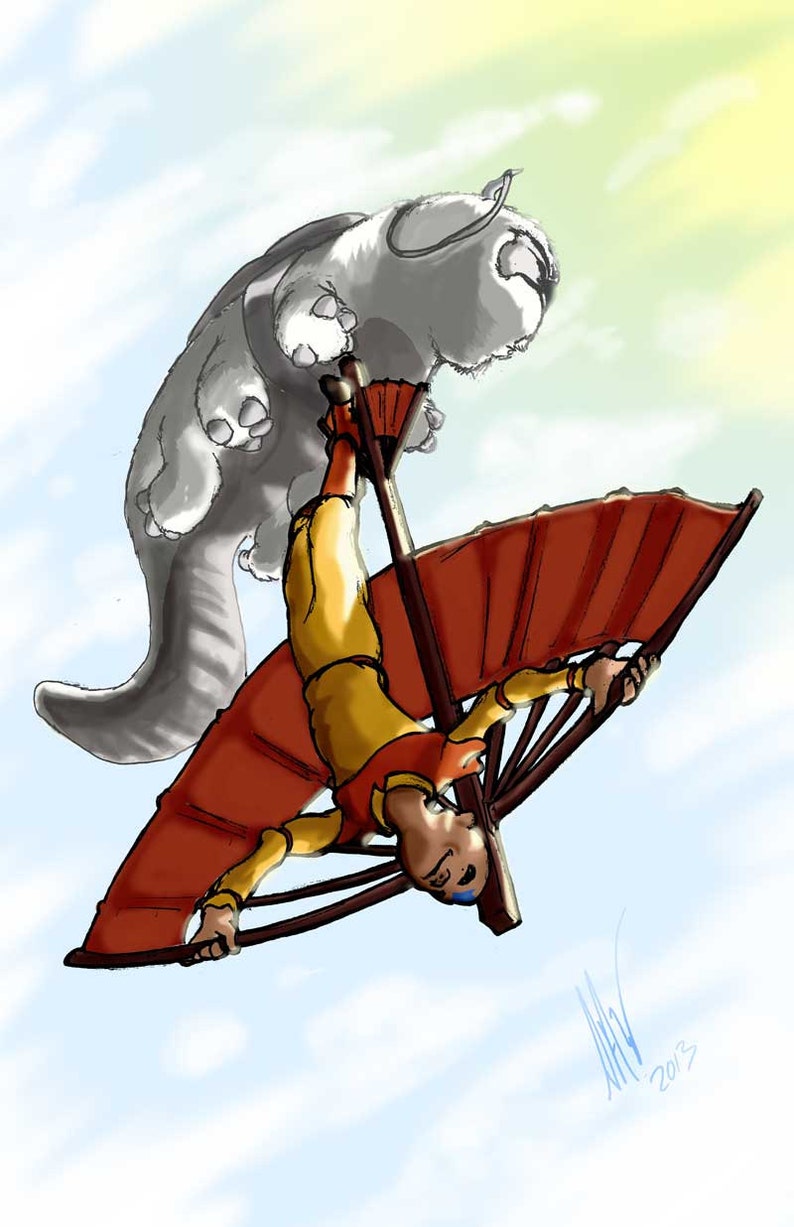 Aang and Appa BENDING HIGH Print | Etsy