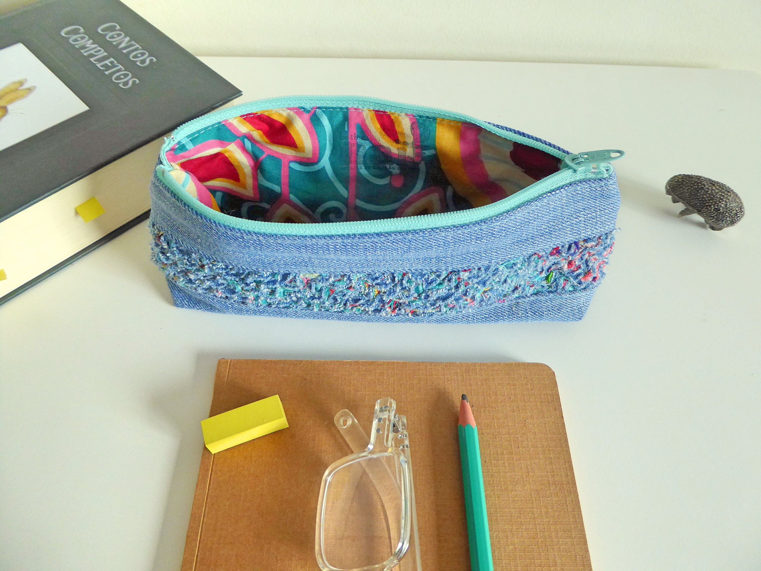 Pencil Case Reused Denim and Hand Made Chenille Upcycled Denim Pencil ...