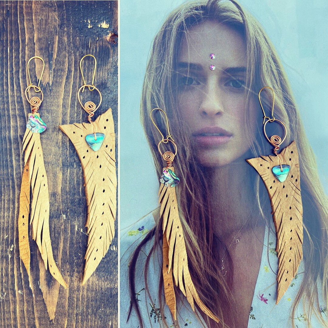 I Choose Love Abalone and Deer Hide Earrings Unique One-of-a-kind ...