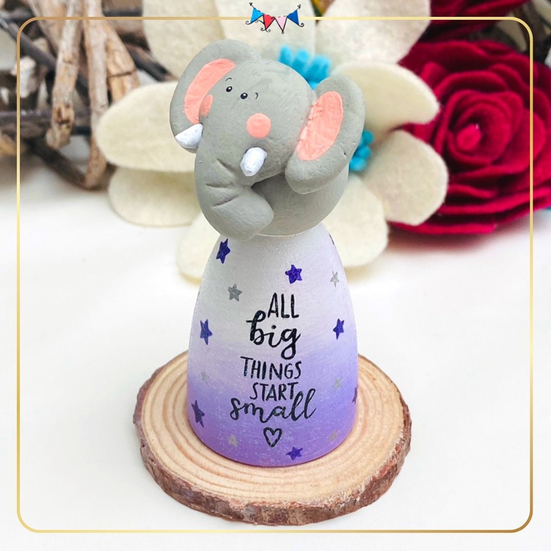 Elephant Peg Doll, Positive Affirmation Gift, Ombre Home Decor - Etsy