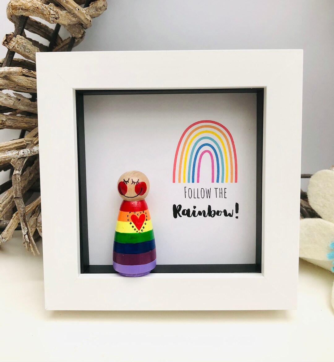 Positivity Gift, Framed Peg Doll, Rainbow, Cheer up Gift, Follow the ...